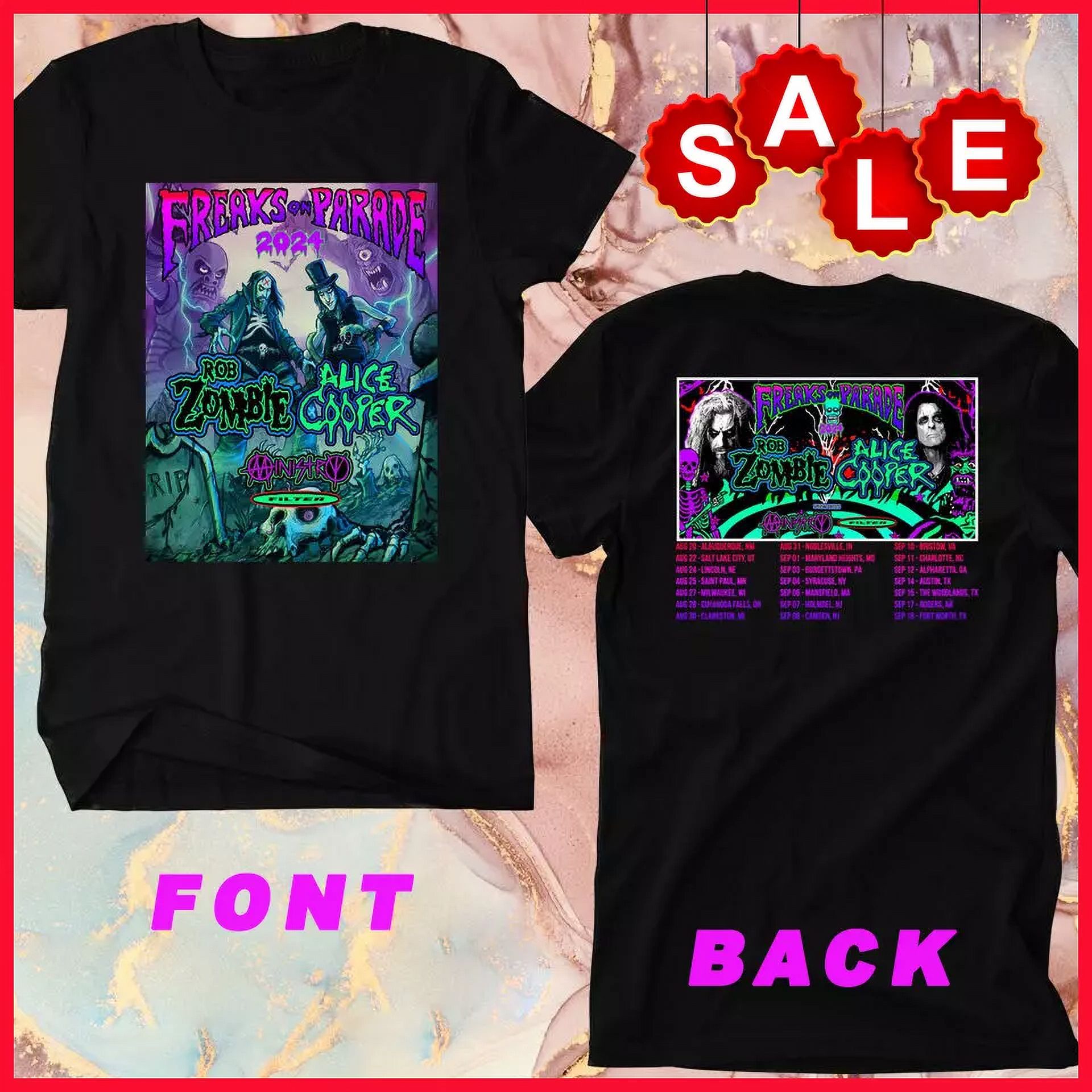Rob Zombie and Alice Cooper’s Freaks On Parade Tour 2024 Two-Sided T-Shirt - Walmart.com