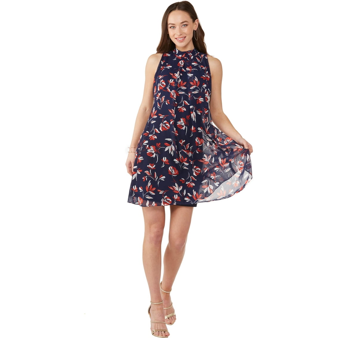 Robbie Bee Women's Floral Mock Necktie Back Chiffon Dress, size 10 ...