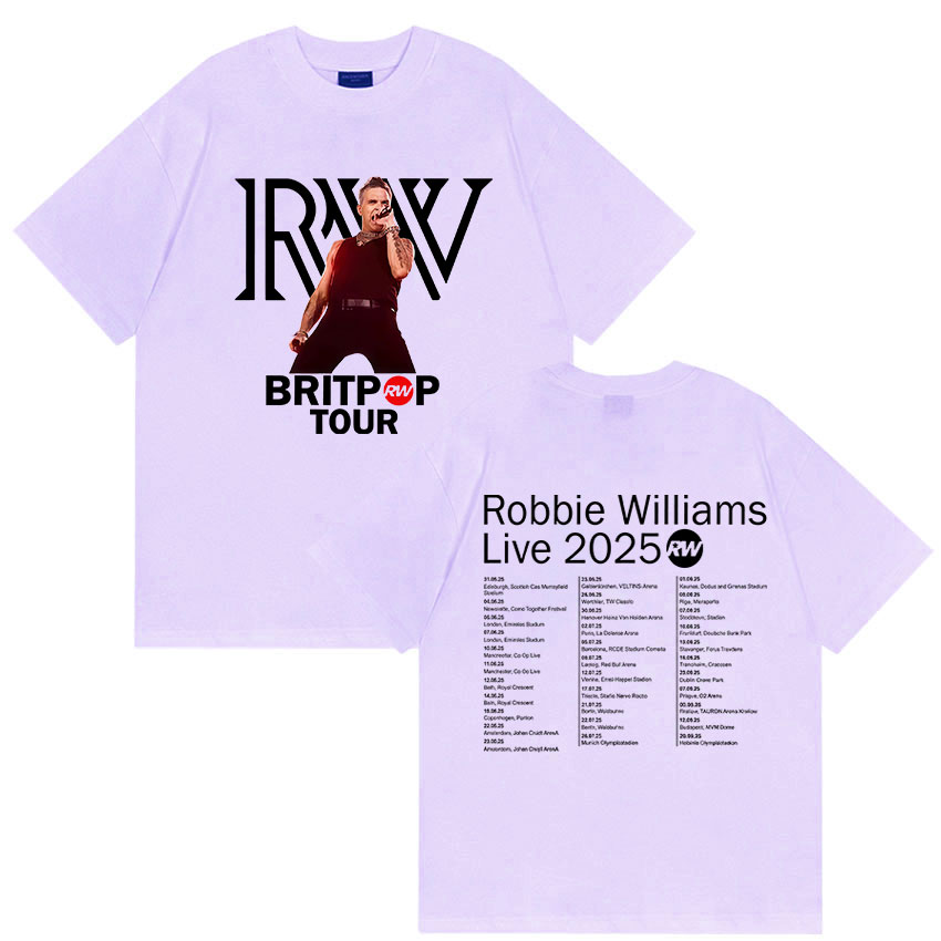 Robbie Williams 2025 RW Live Tour Unisex Cotton Short Sleeve Hip Hop ...