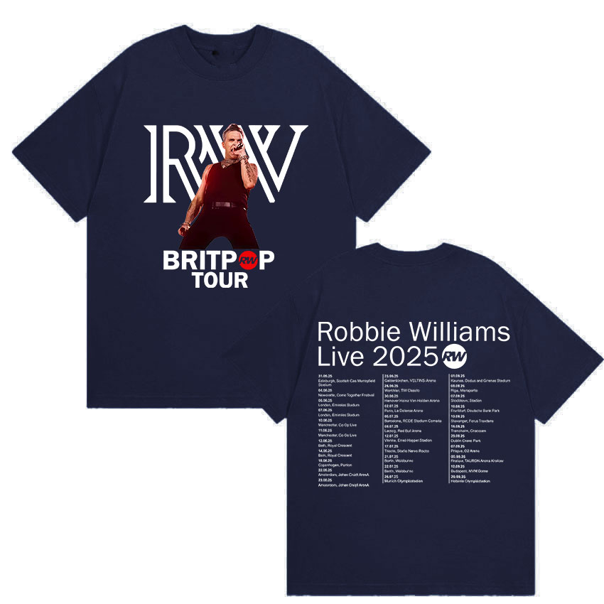 Robbie Williams 2025 RW Live Tour Unisex Cotton Short Sleeve Hip Hop ...