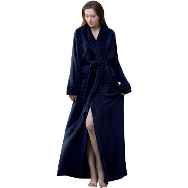 Robe Long Fleece Bathrobe Warm Waist Belt Super Soft Spa Plush Full