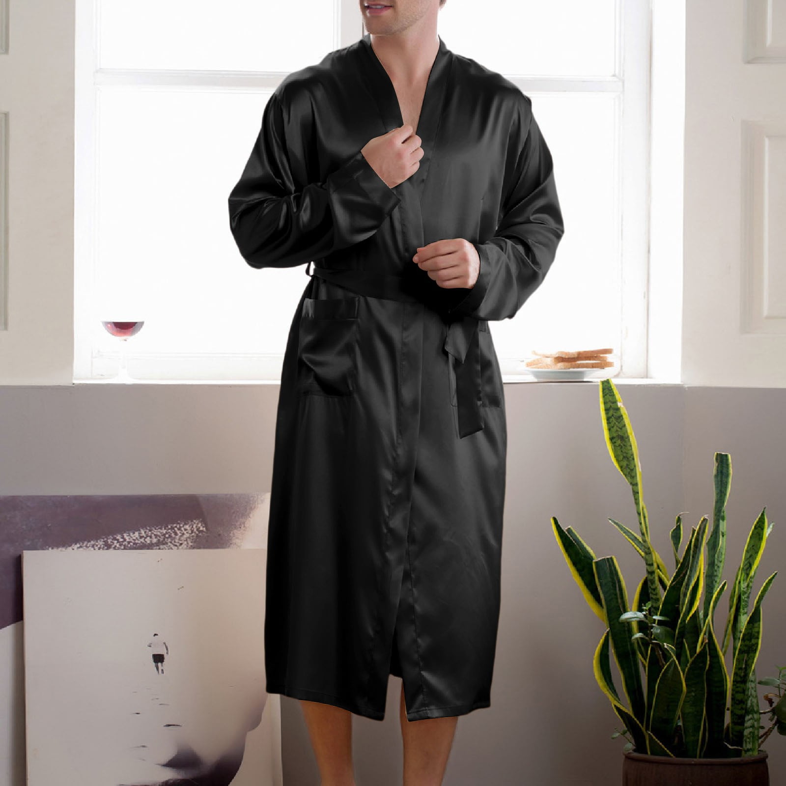 Robe Men Men Robe Waffle Silk Robe Long Length, Summer, Cardigan Cotton ...