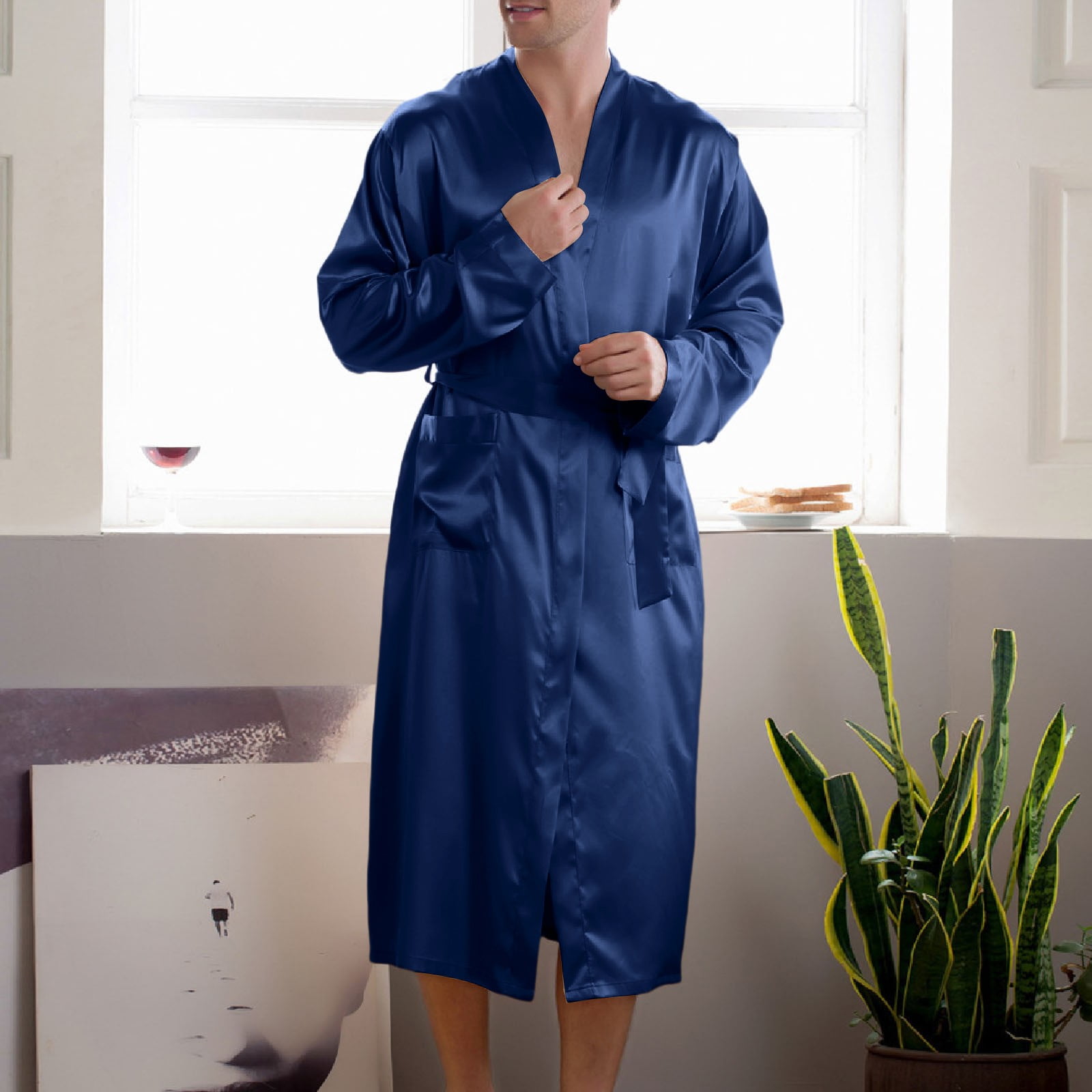 Robe Men Men Robe Waffle Silk Robe Long Length, Summer, Cardigan Cotton ...