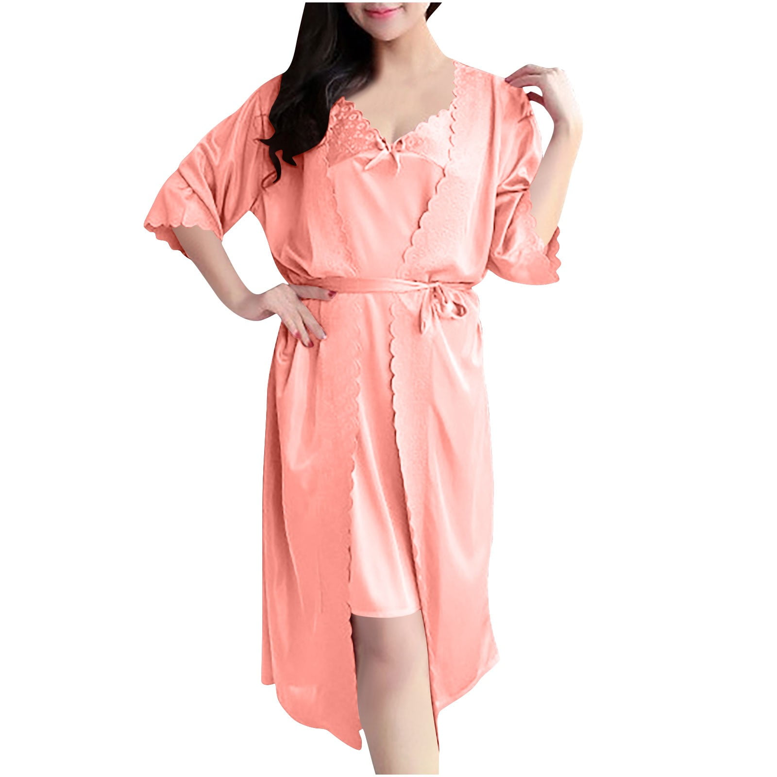Robe Sets for Women Satin Robe with Nightgown 2 Piece Sleepwear Cami ...