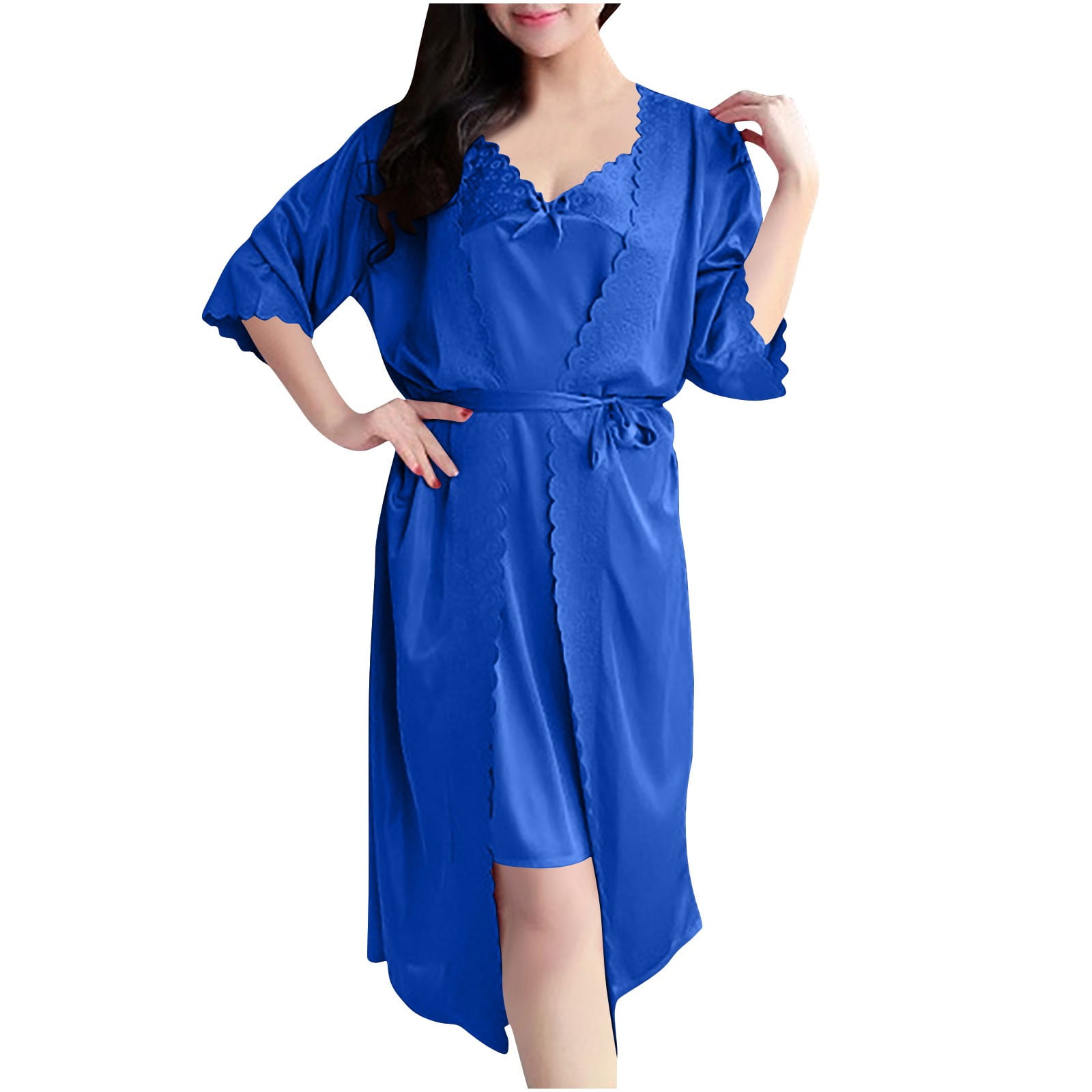 Robe Sets for Women Satin Robe with Nightgown 2 Piece Sleepwear Cami ...