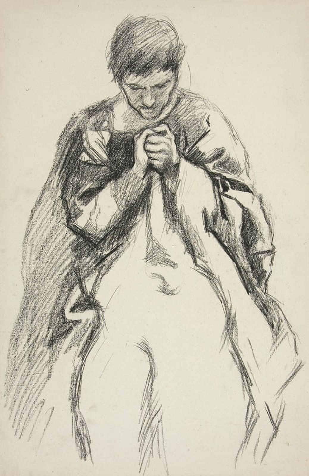 Robed figure, praying; study for The Quest of the Holy Grail mural ...
