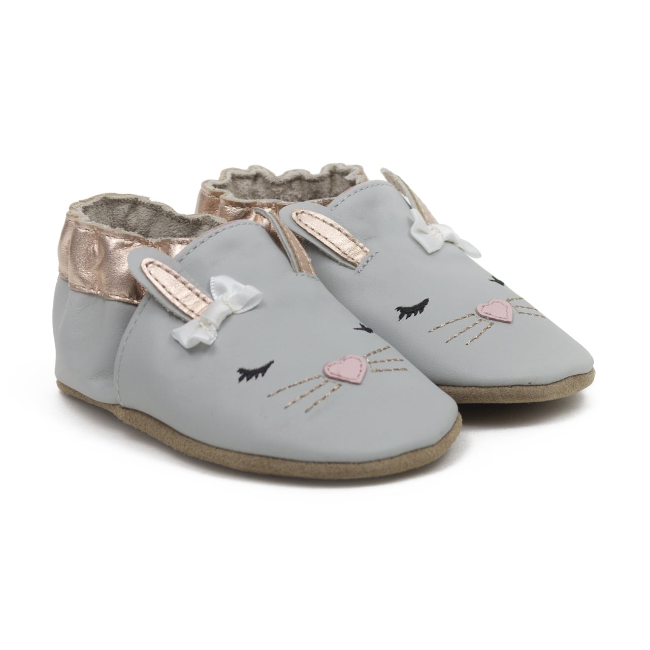 Robeez Heart Bunny Baby Girl Leather Soft Soles Shoes, Gray - Walmart.com