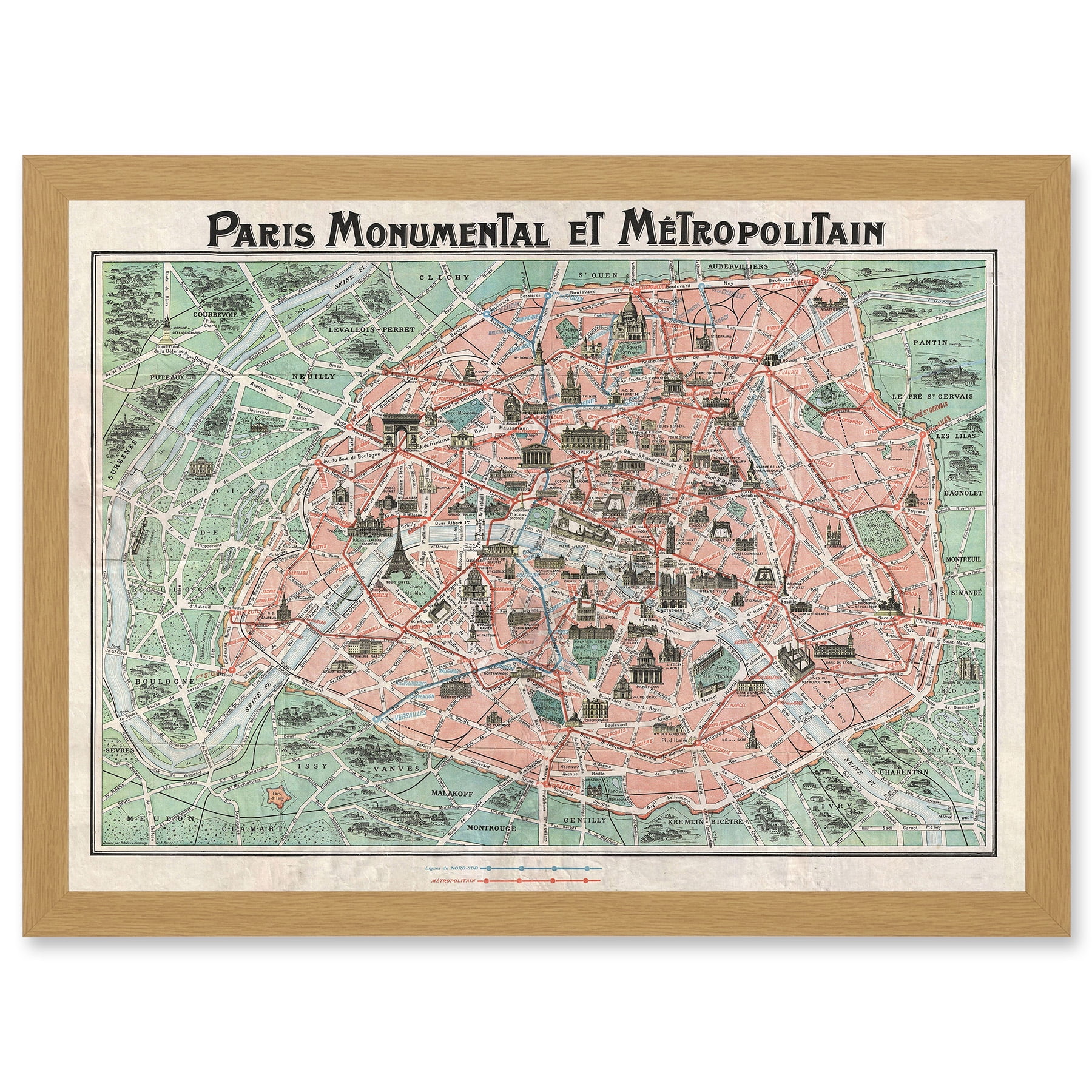 Robelin Paris Metropolitan Monument Map France Artwork Framed Wall Art ...
