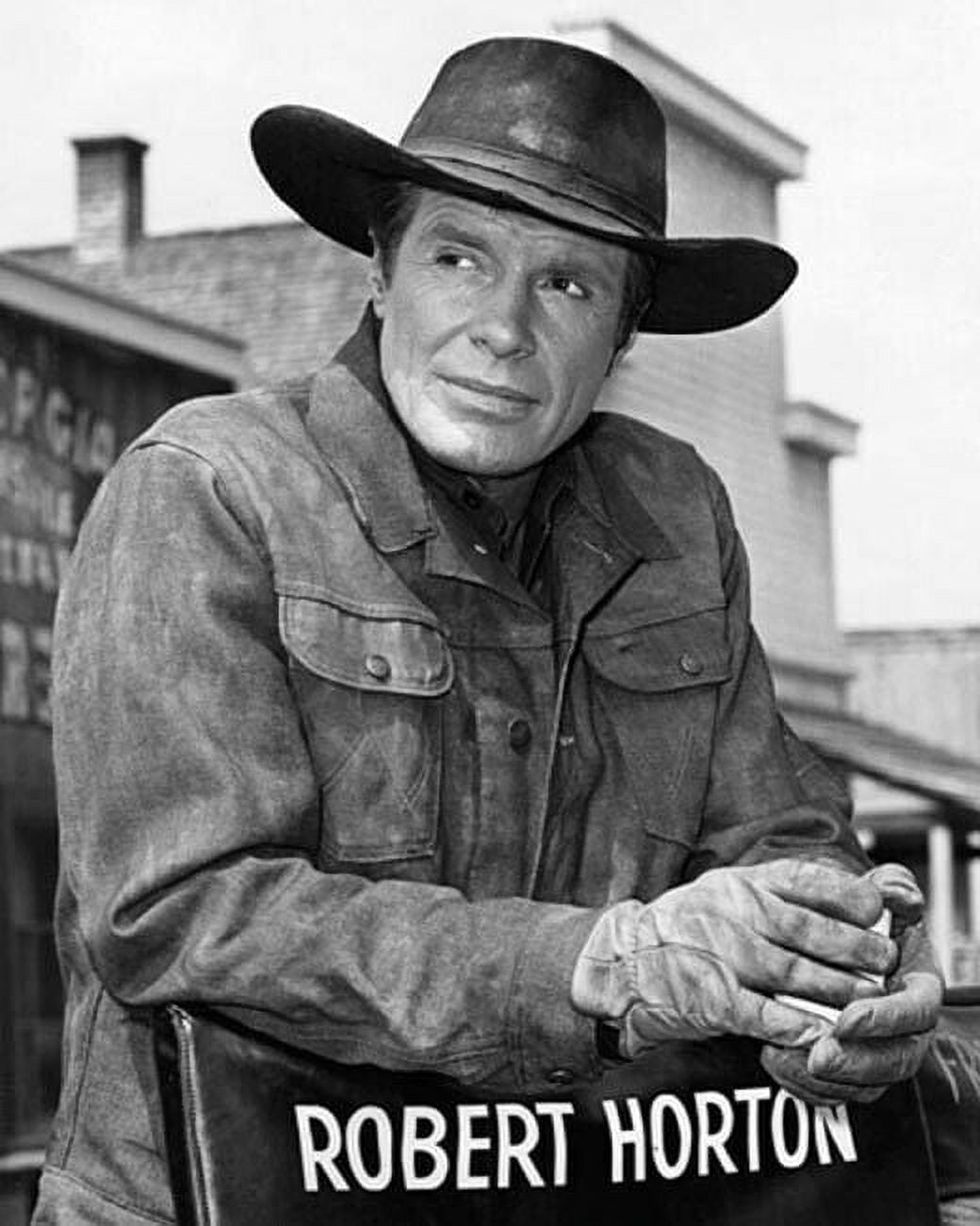 Robert Horton poses next to his chair on set Wagon Train 24x30 Poster ...