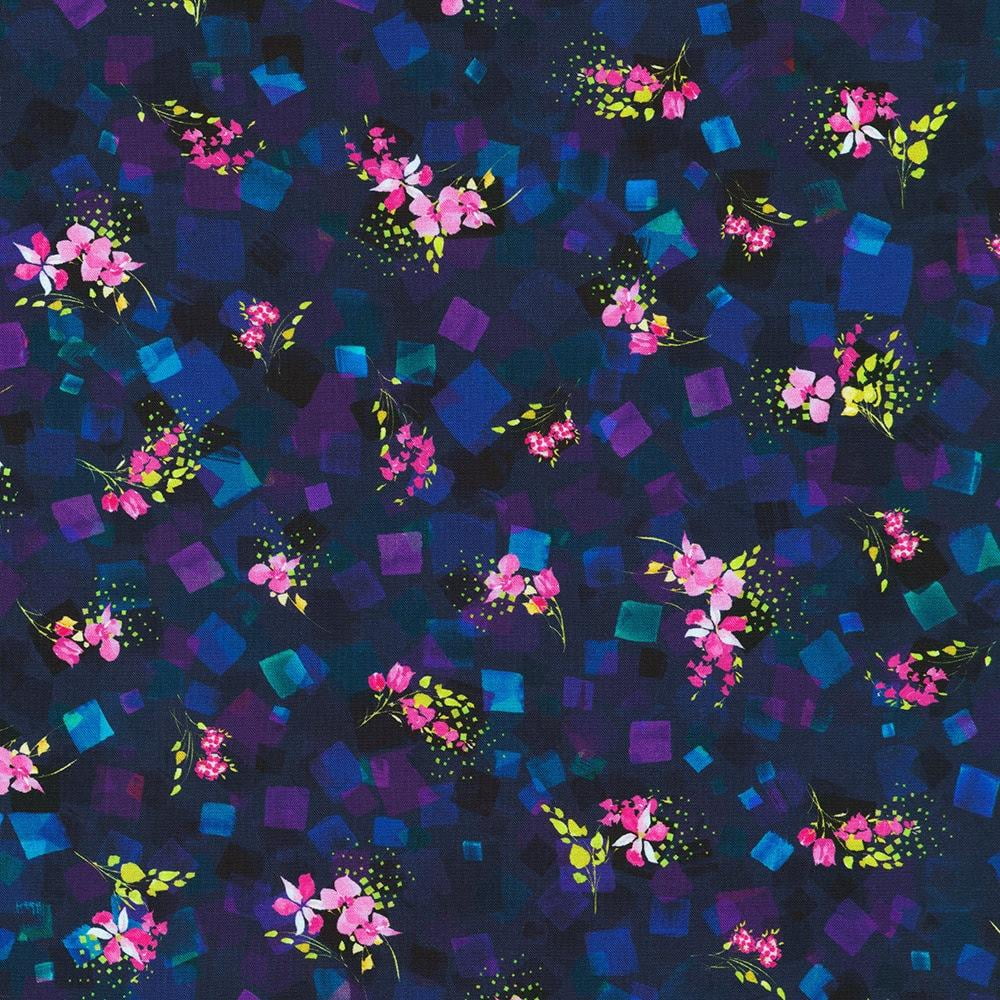 Robert Kaufman Fabrics Bright Side Wishwell Floating Bouquets Midnight ...