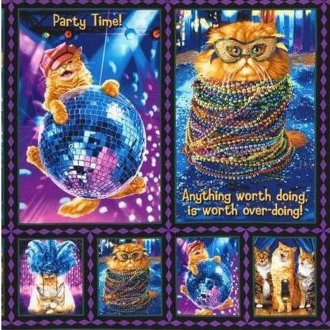 Robert Kaufman Party Time Celebration Cats 24x43" Panel 100% Cotton ...