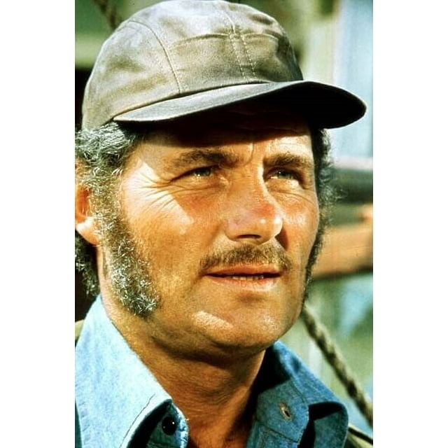 Robert Shaw onboard Orca wearing cap as Quint from Jaws 24x36 poster ...