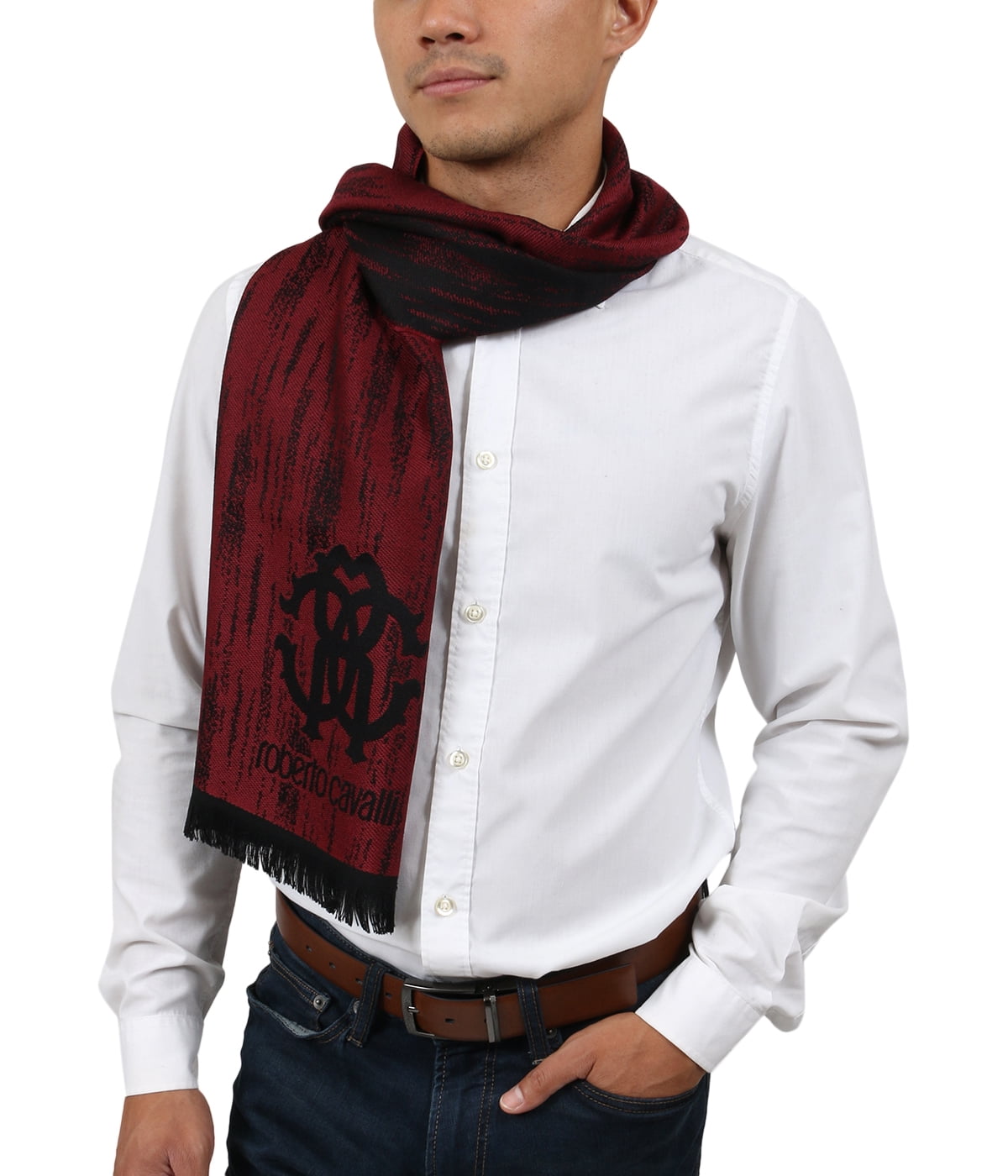 Roberto Cavalli ESZ052 02000 Red Wool Blend Grunge Mens Scarf for mens ...