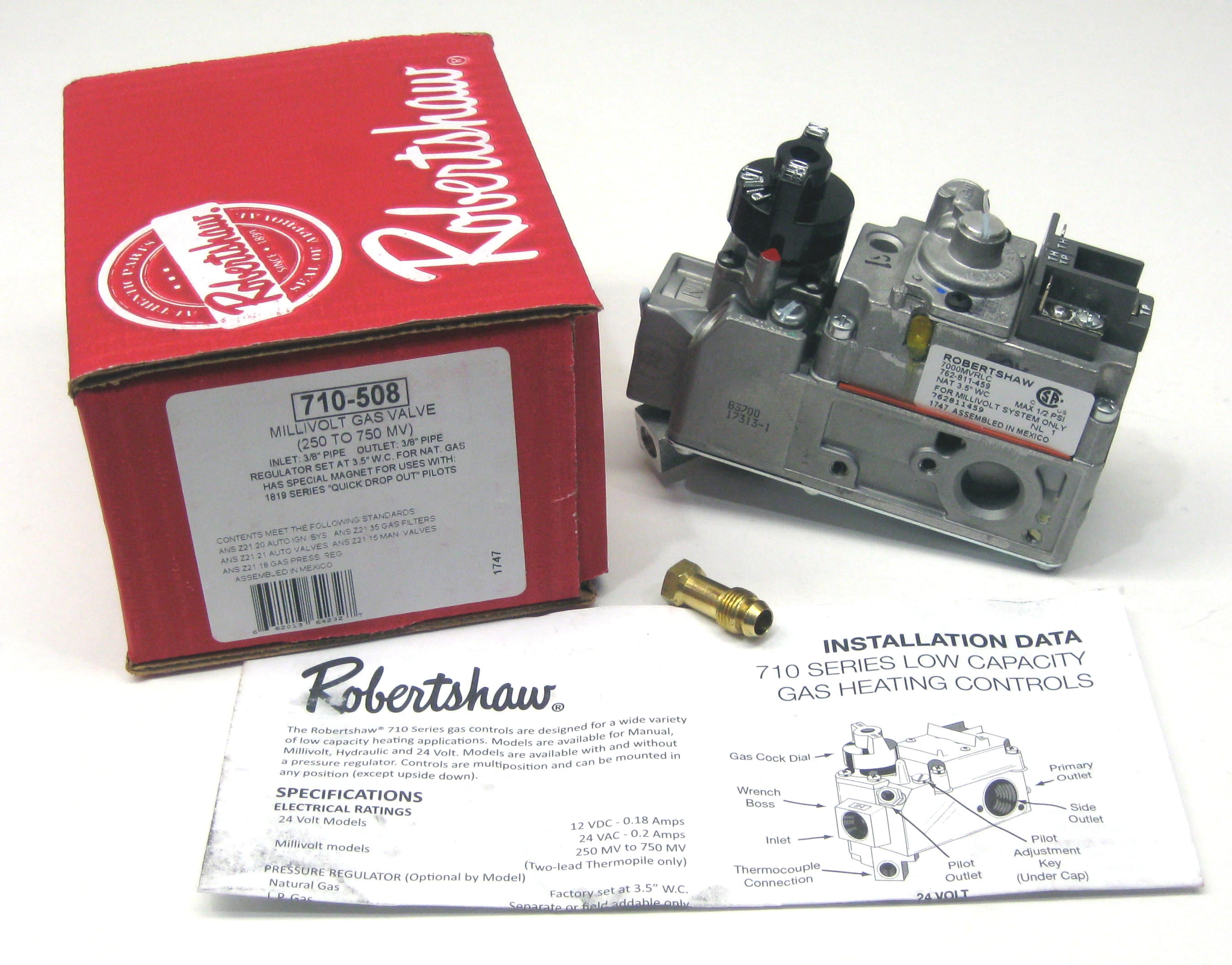 Robertshaw 710-508 7000MVRLC Millivolt Low Capacity Natural Gas Valve ...