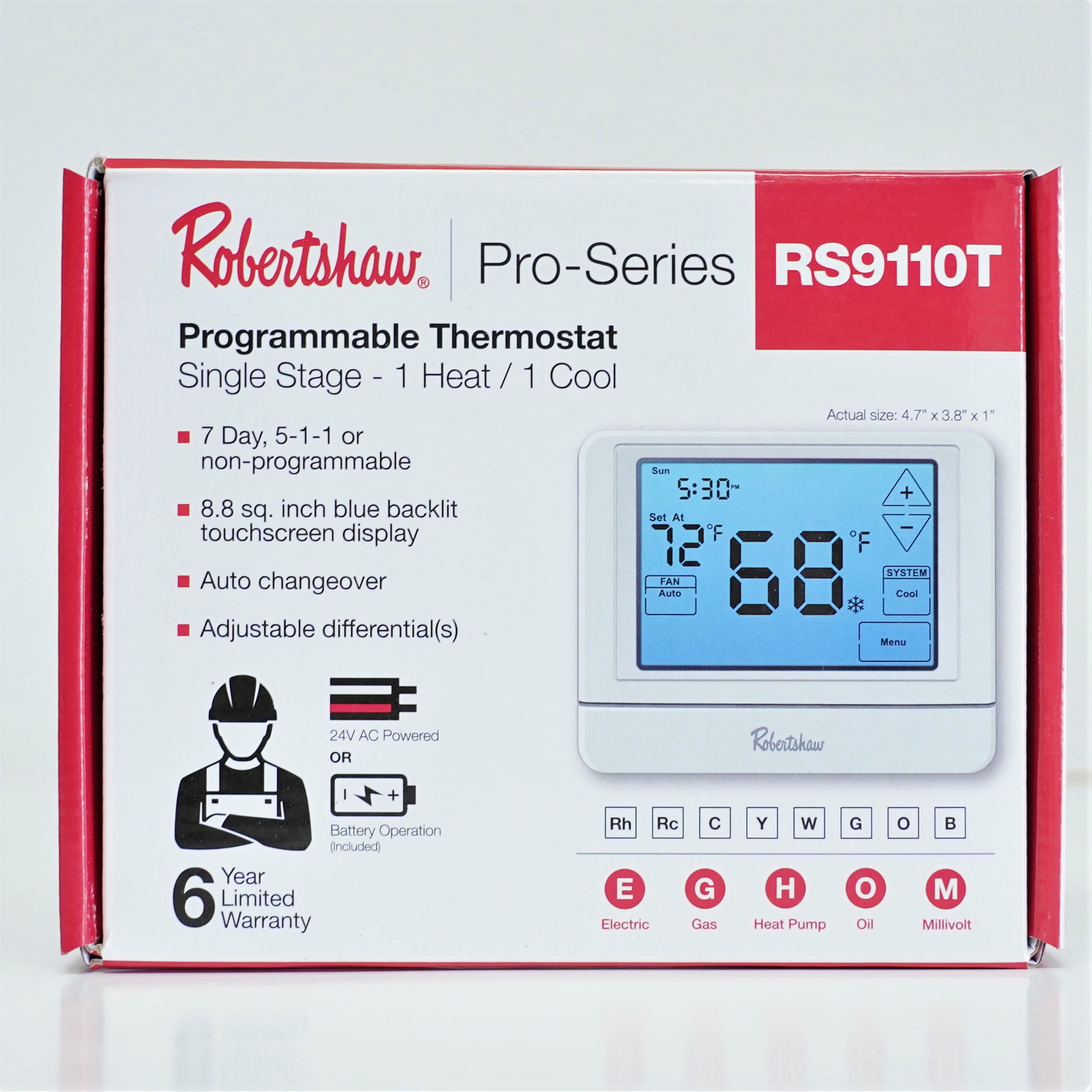 Robertshaw RS9110T Pro Series 5-1-1 Programmable Touchscreen Thermostat ...