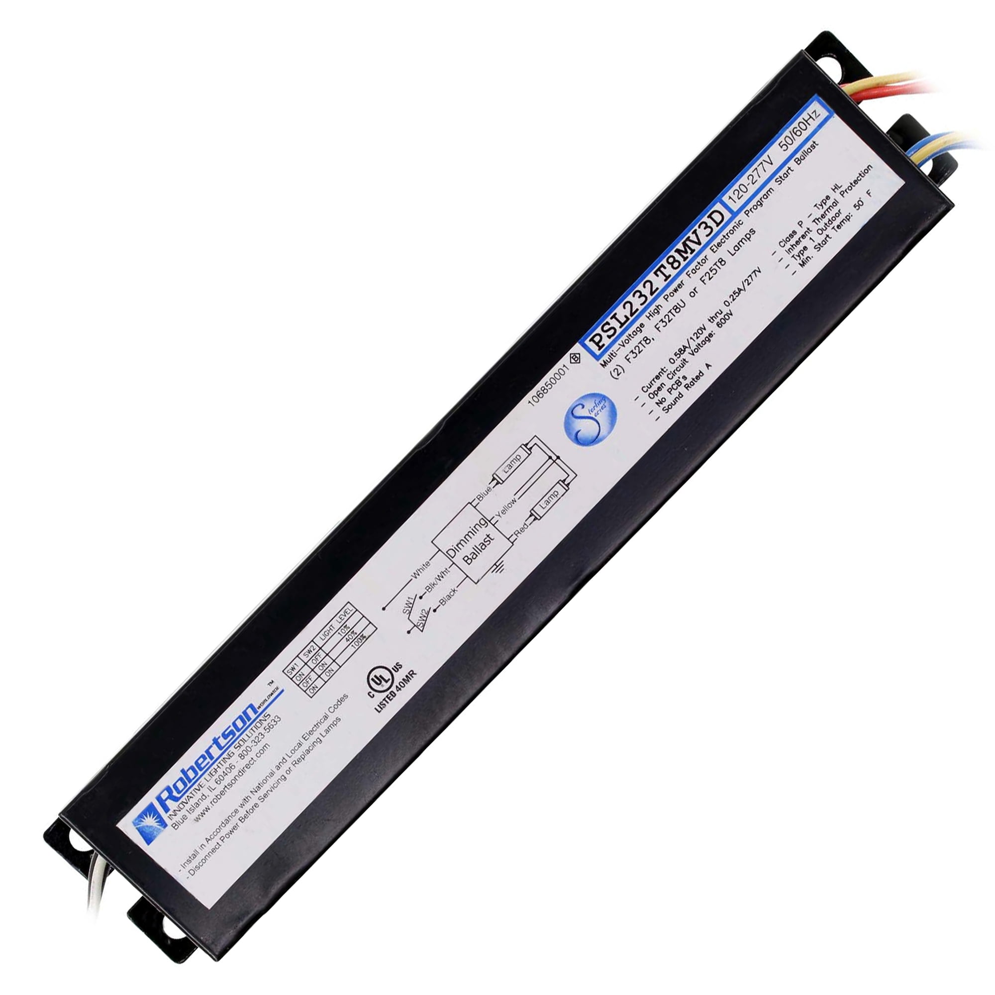Robertson PSL232T8MV3D Fluorescent Dimming Ballast, 2-Lamp, F32T8, 32W ...