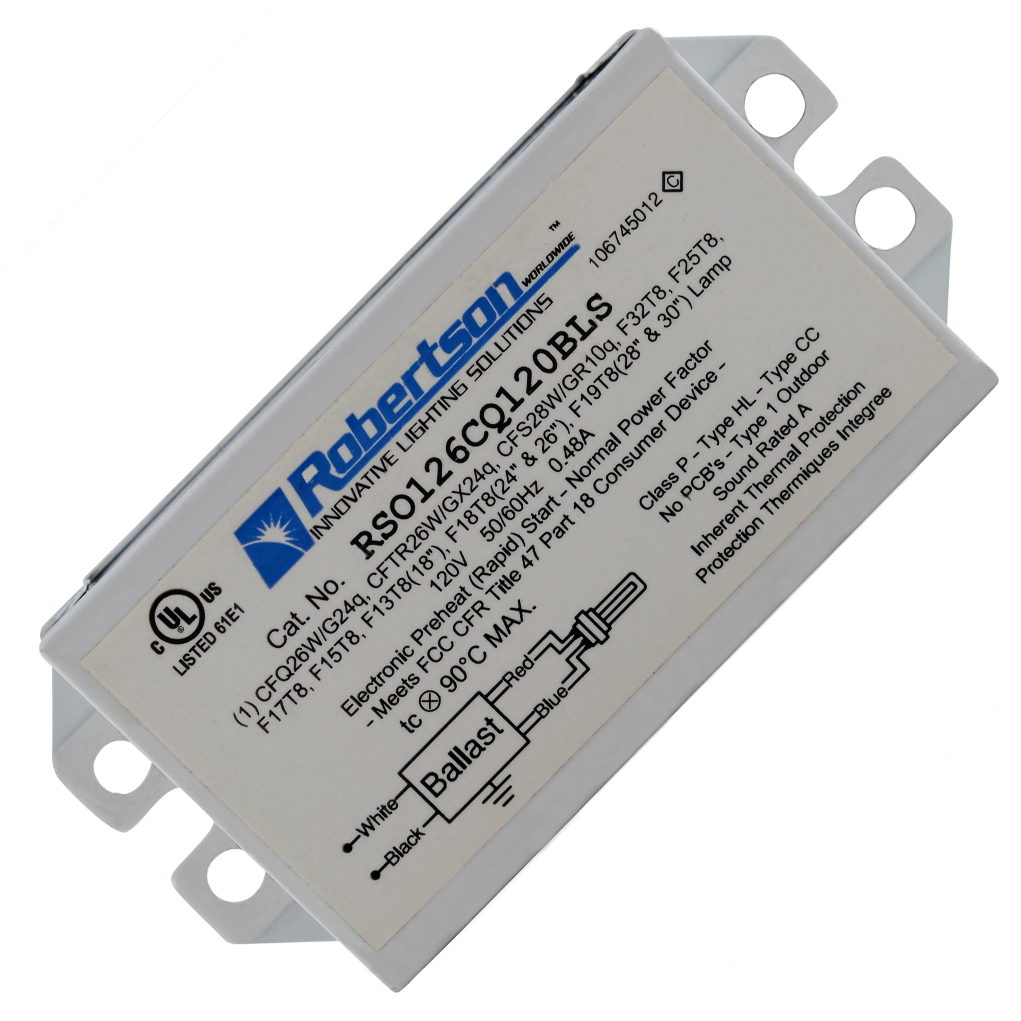 Robertson RSO126CQ120BLS Fluorescent Ballast, 1-Lamp, 26W 4-Pin CFL ...
