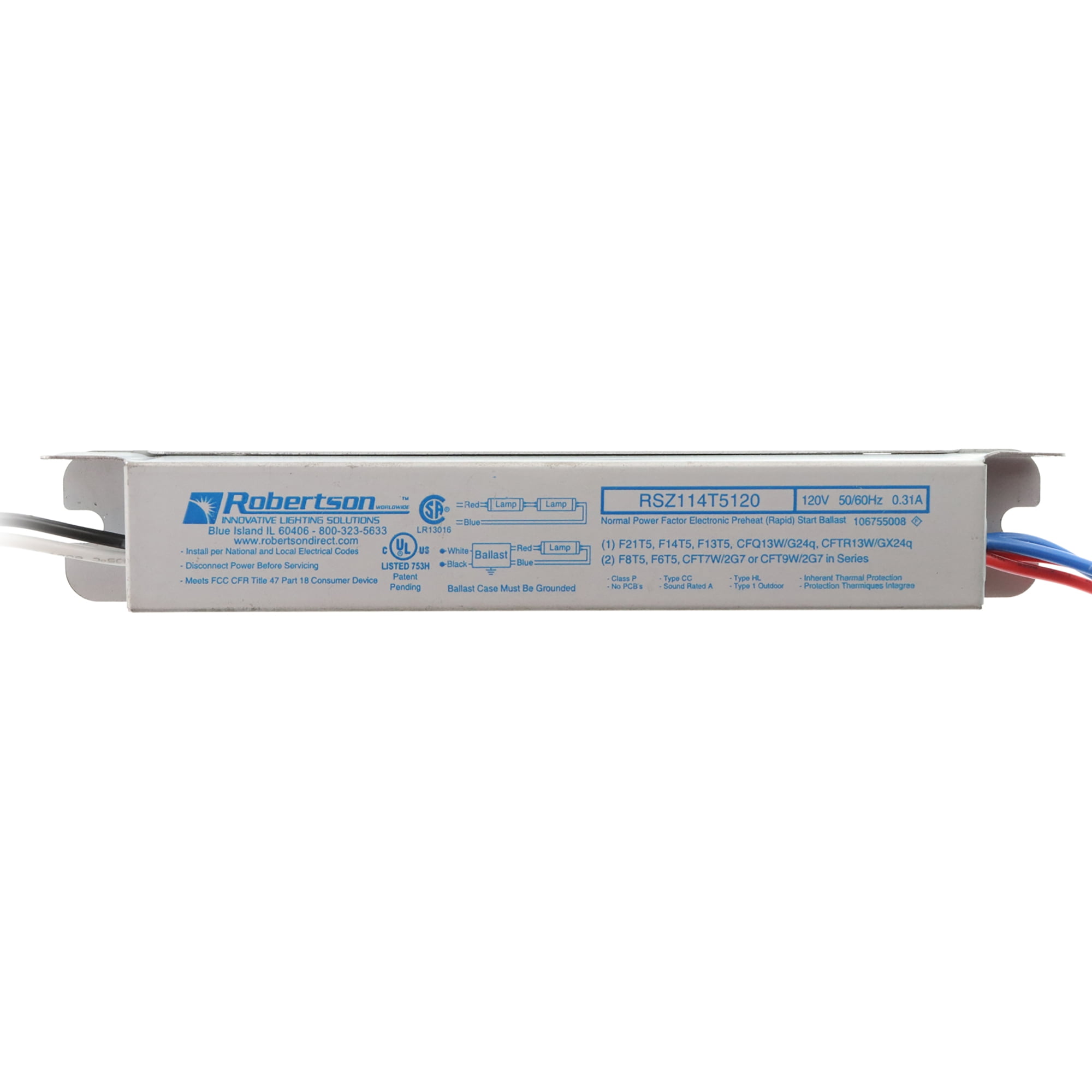 Robertson RSZ114T5120 Electronic Fluorescent Ballast, 2-Lamp, T8 F8T5 ...
