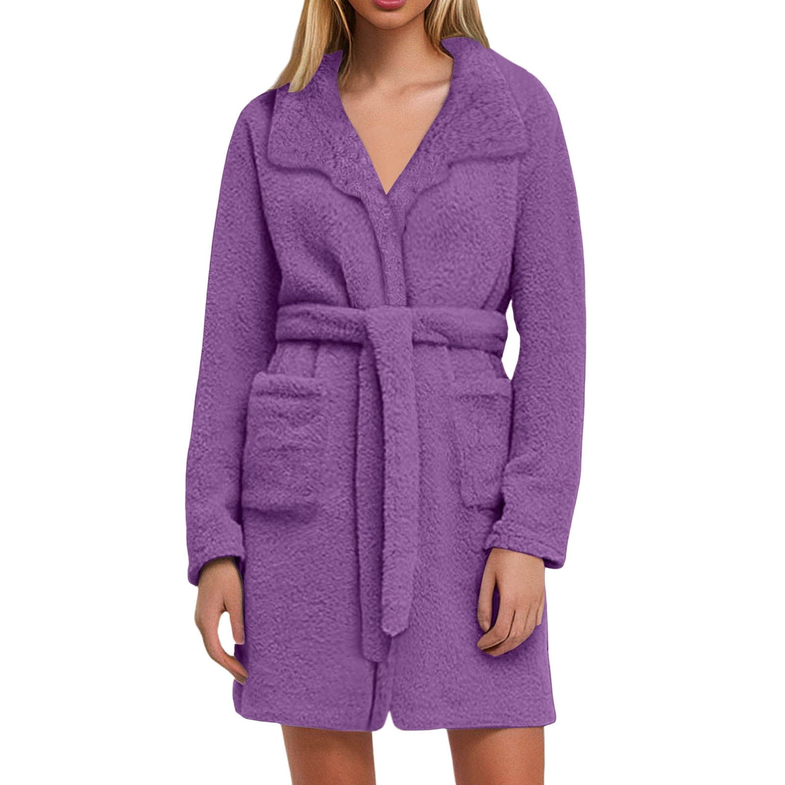 Robes For Women Bathrobe Hooded Fuzzy Short Robe Long Sleeve Robe Fuzzy ...