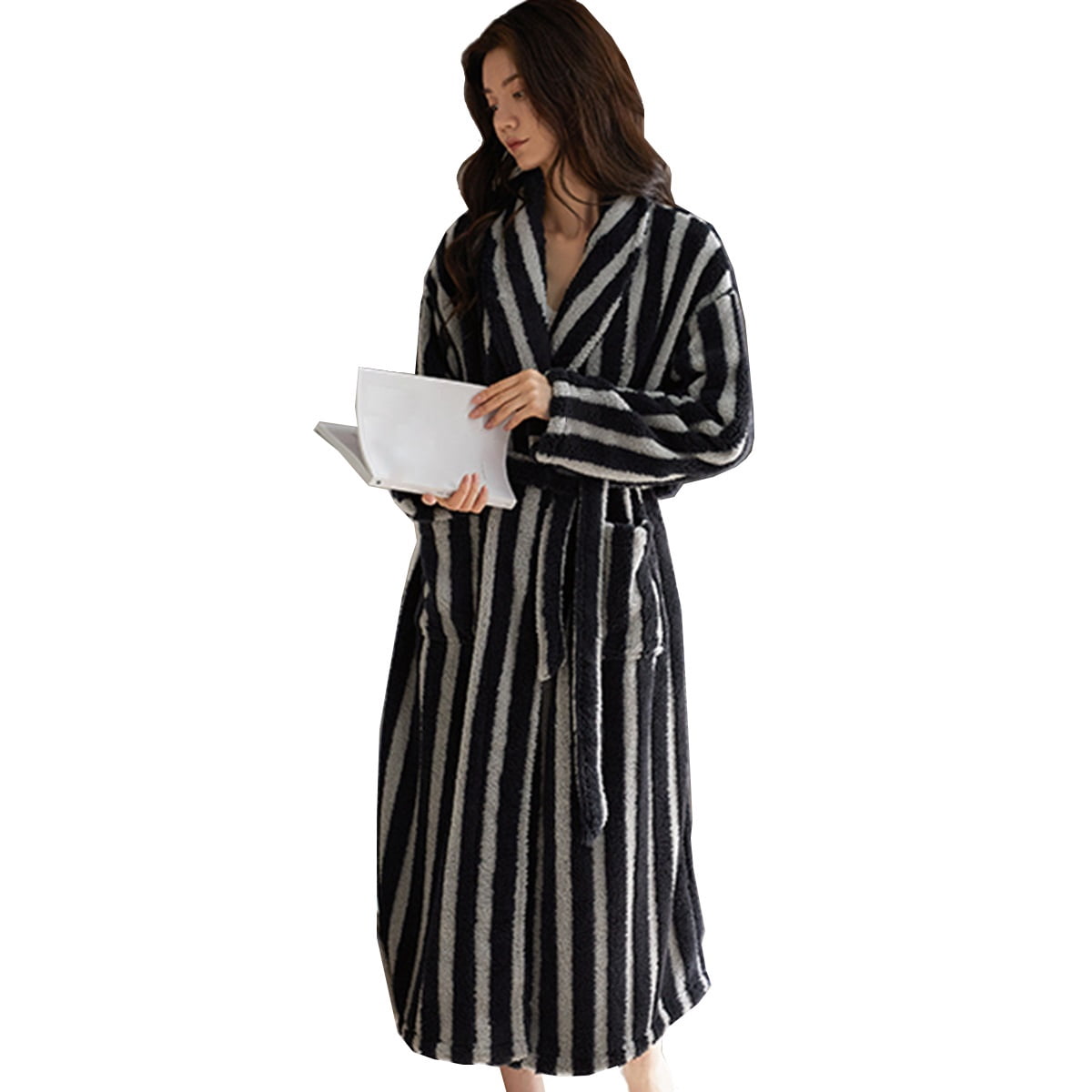 Robes For Women Fuzzy Long Bathrobe V Neck Sleepwear Nightgowns Kimono ...