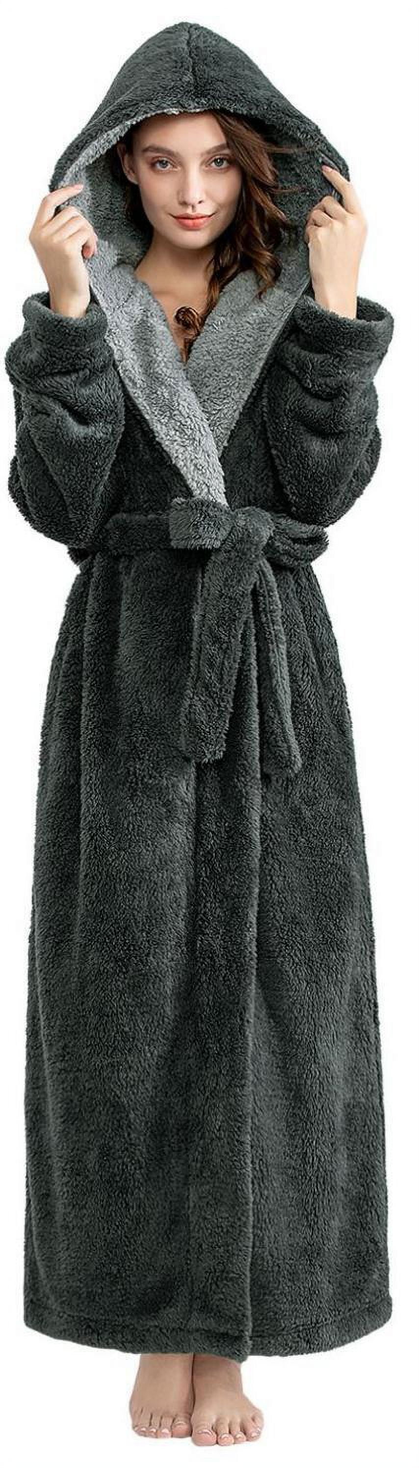 LOFIR Women's Full-Length Fleece Robe with Hood, Pockets & Belt, XL size, Grey - Walmart.com