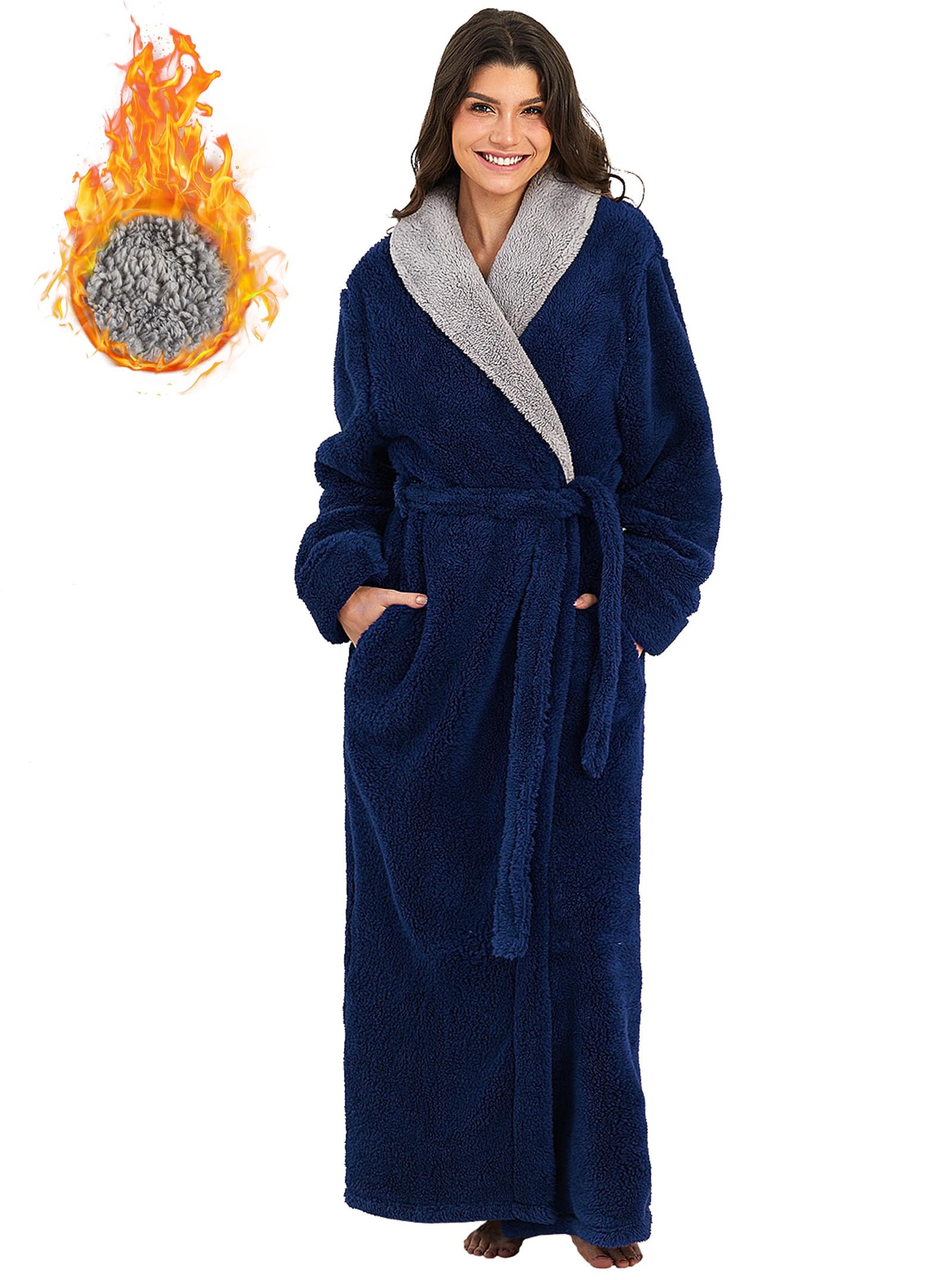Robes for Women, LOFIR Full-Length Womens Robes, Soft Fleece V-Neck ...
