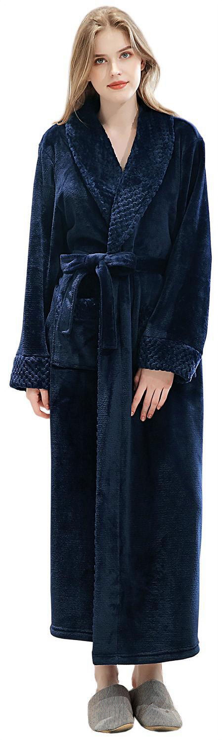 LOFIR Women's Fleece Bathrobe, Long Soft Fluffy Robe with Front Pocket ...