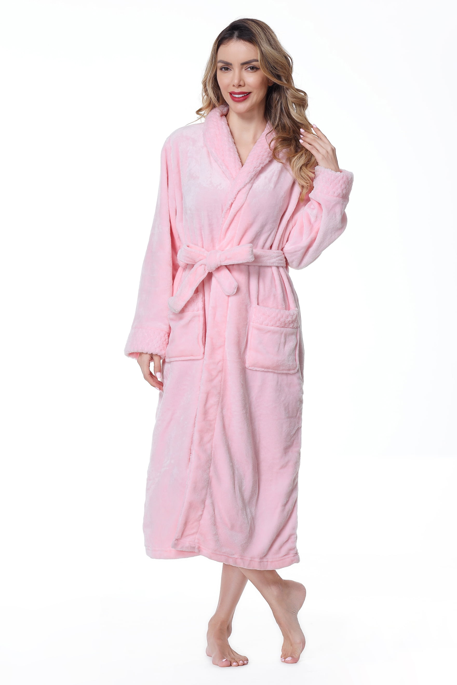 LOFIR Women's Soft Fluffy Fleece Bathrobe, Long Shower House Robe with ...