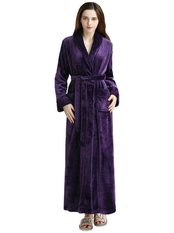 AMITOFO Women's Lightweight Fleece Long Robe, Sherpa Trim, Plush ...