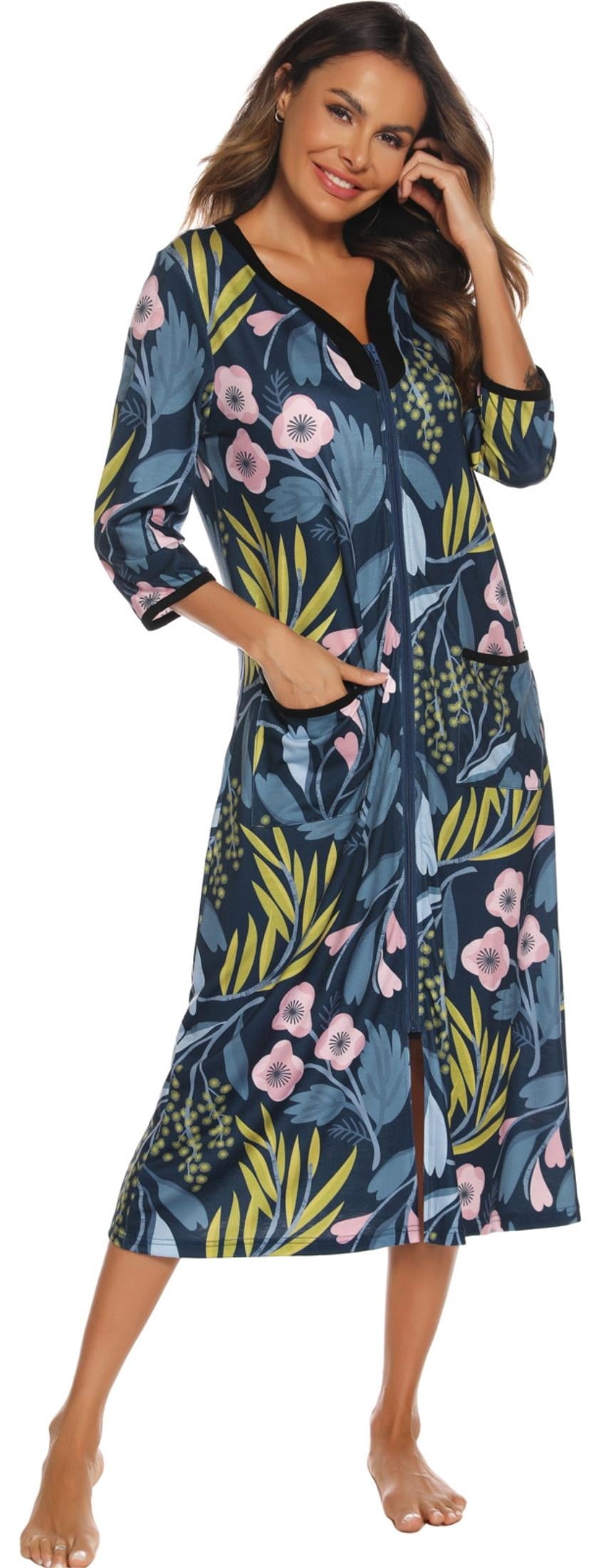LOFIR Women's Lightweight Summer Robe, Zippered Housecoat with Pockets ...