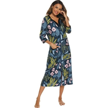 Womens Robes: LONGHUSHAN Lightweight Summer Robe for Women Zip up 3/4 ...