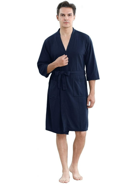 U2SKIIN Mens Cotton Blend Robes, Lightweight Soft Spa Knit Bathrobe for ...
