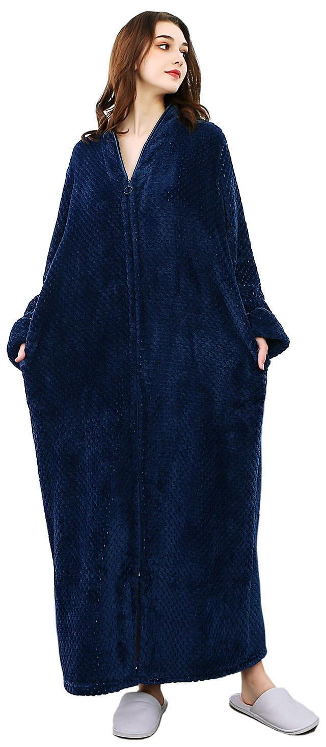 LOFIR Women's Lightweight Zip Bathrobe, Full-Length Fleece Plush Winter ...