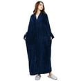 LOFIR Women's Full Length Zip Lightweight Fleece Bathrobe, Cozy Soft ...