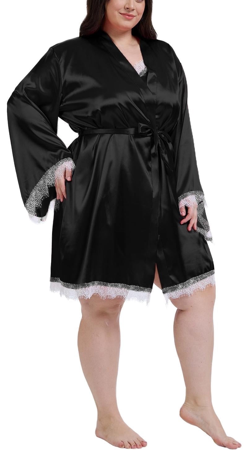 Robes for Women, PUTUO Womens Robes Plus Size, Lace Sexy Satin Robe ...