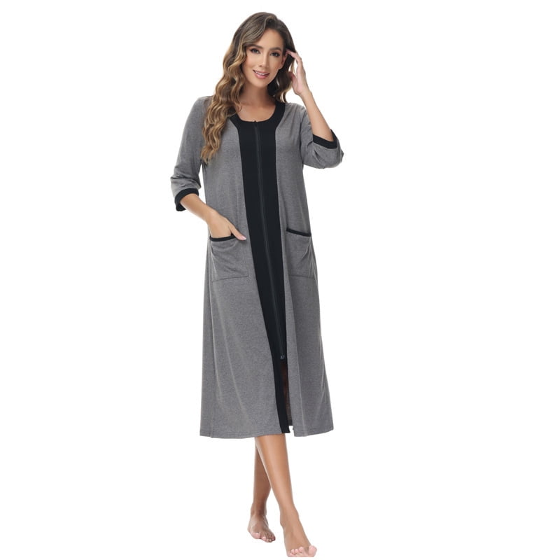 Robes for Women: Syphoria Zip Up Front Summer Robe for Women, 3/4 ...