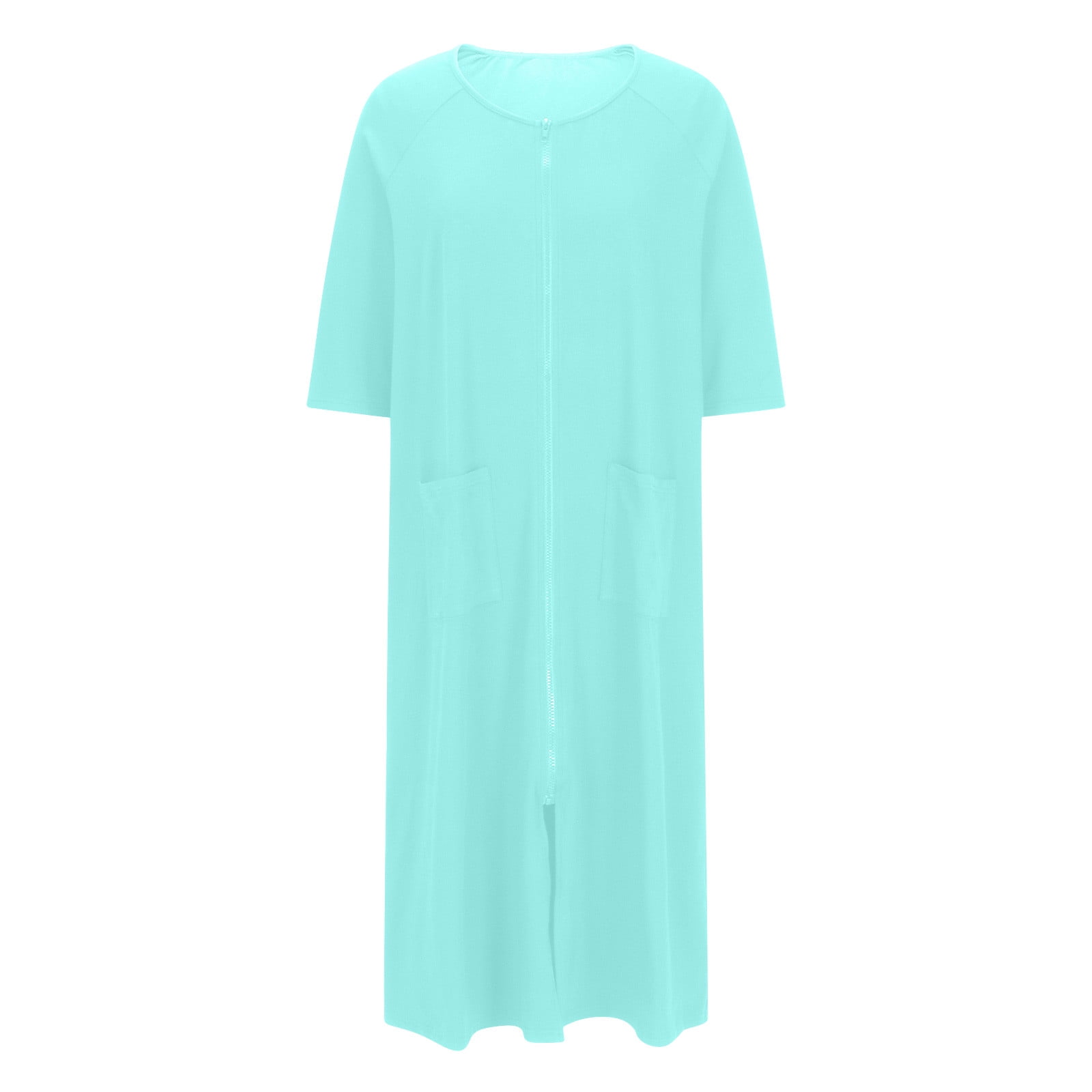 Robes for Women Zipper Front Soft Bathrobe Short Sleeve House Coat Long ...