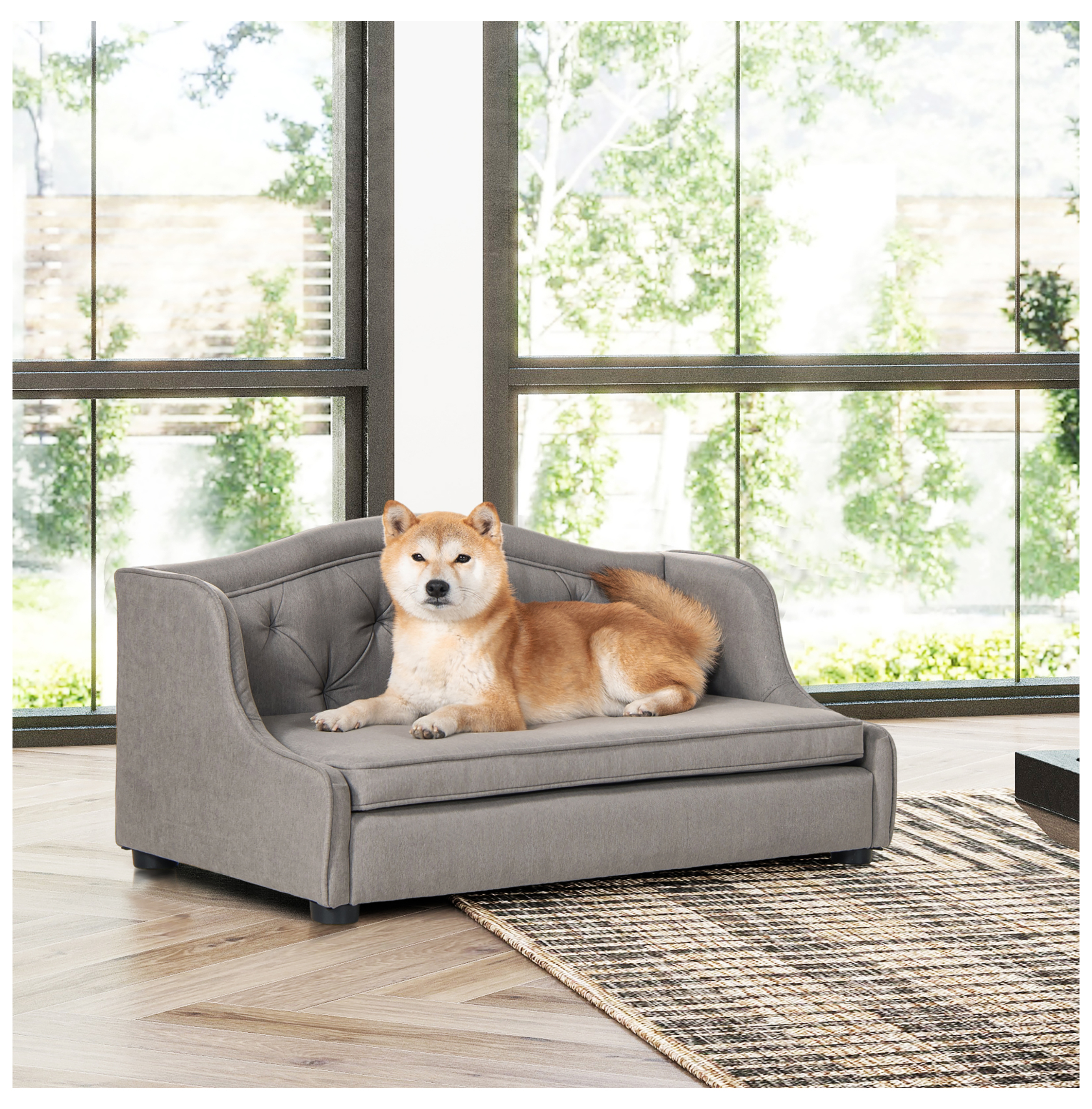 Robin 35" Tufted Wingback Pet Sofa Bed, Medium, Uptown Gray Stain ...