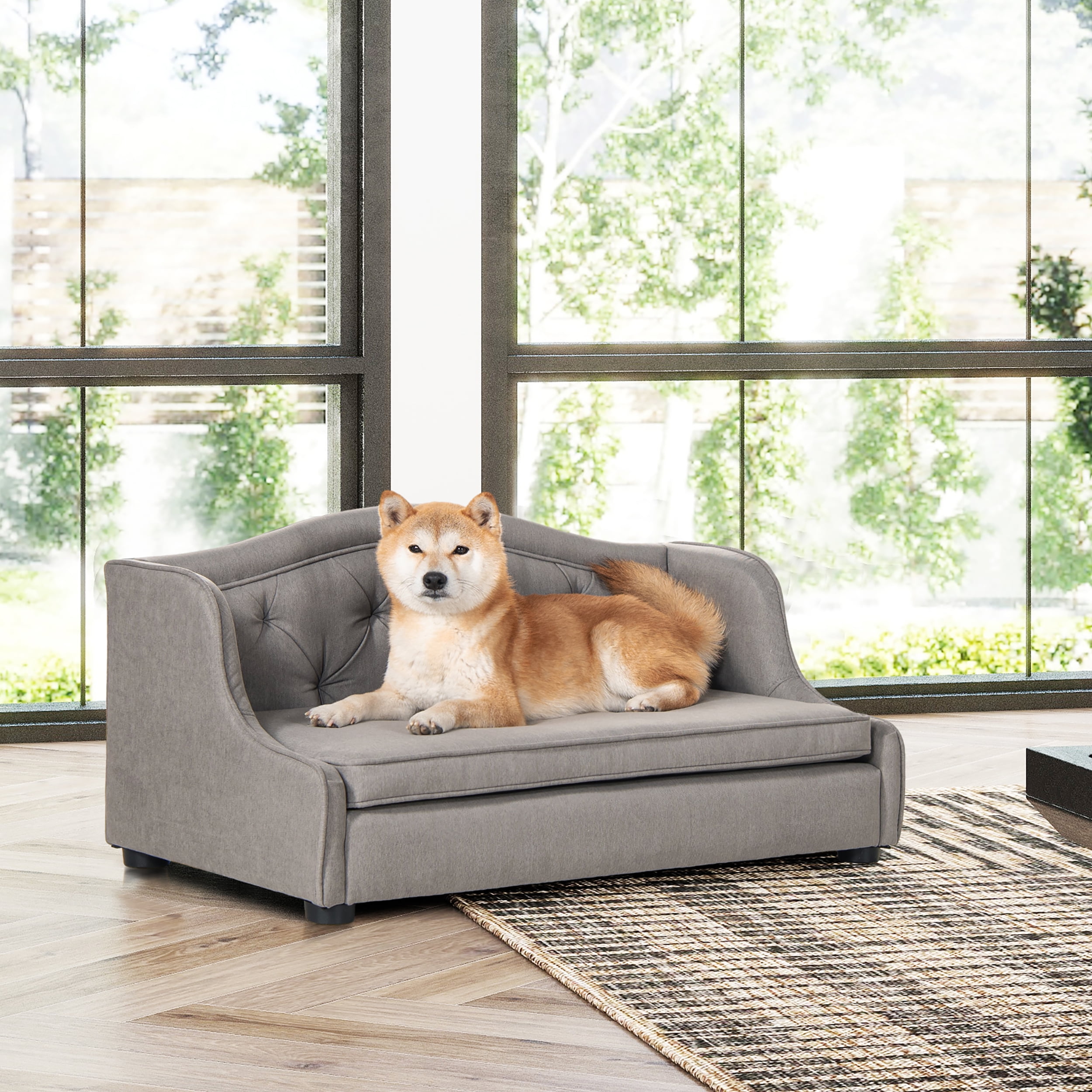 Robin 35" Tufted Wingback Pet Sofa Bed, Medium, Uptown Gray Stain Resistant High Performance ...