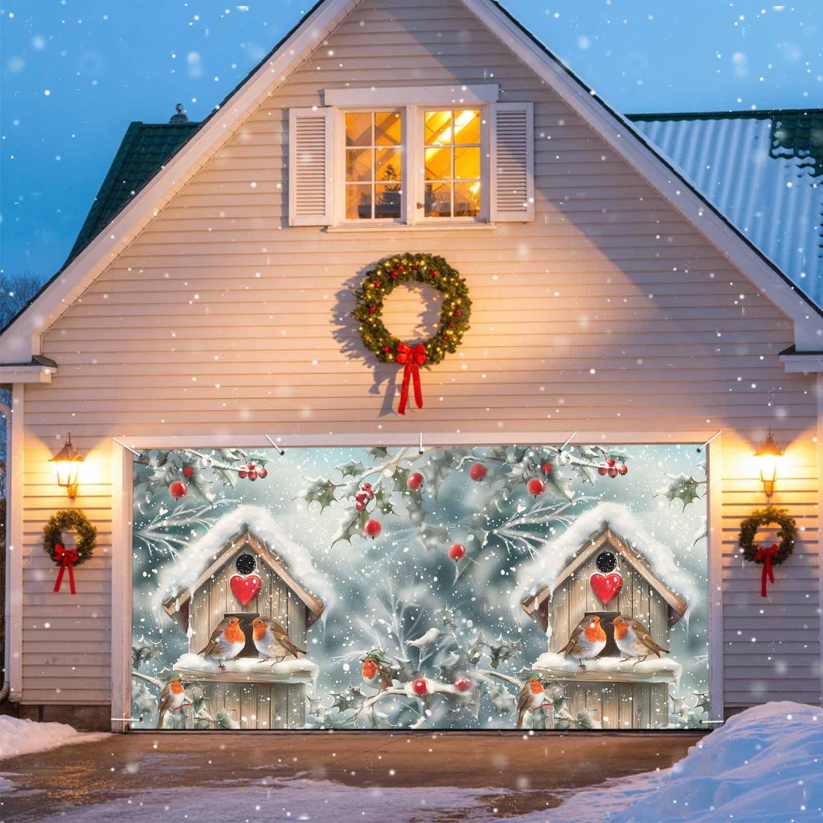 Robin Bird Christmas Garage Door Decorations, 6.9x8ft Garage Door Cover ...