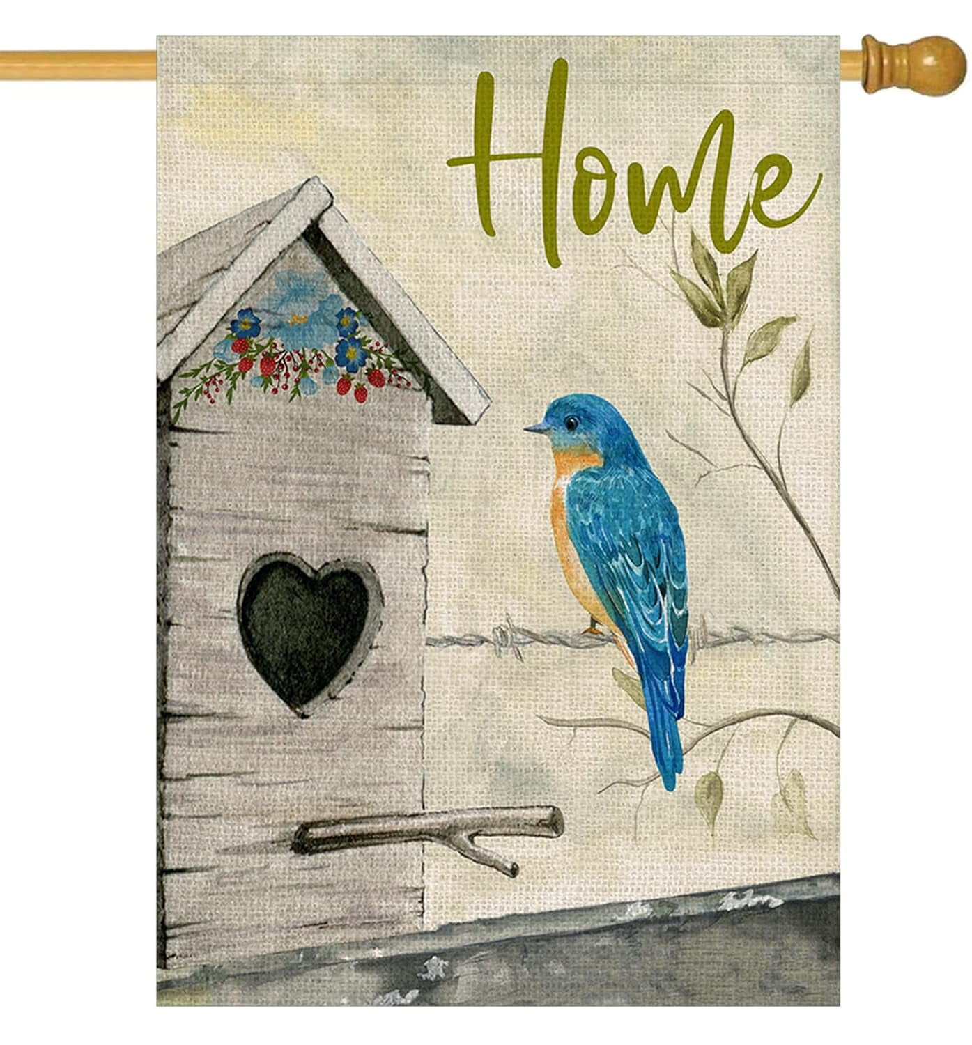 Robin Bird Nest Garden Flag, Sweet Love Heart Wood Bird‘s Nest Home ...