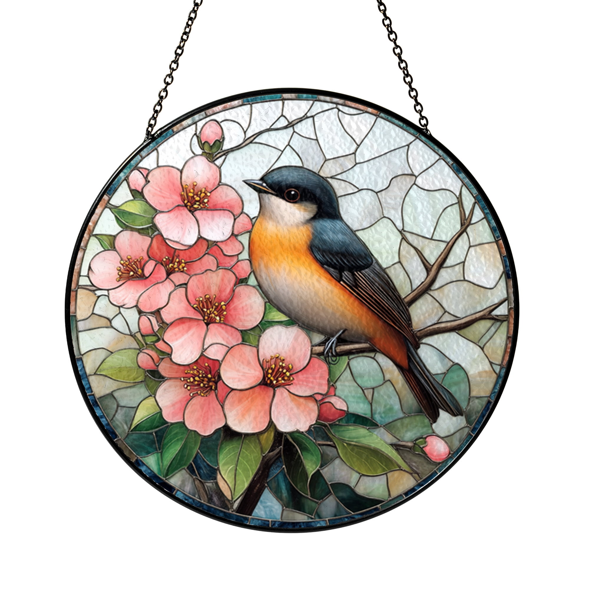 Robin Bird Stained Glass Style Suncatcher, Fantasy Woodland Bird Window ...