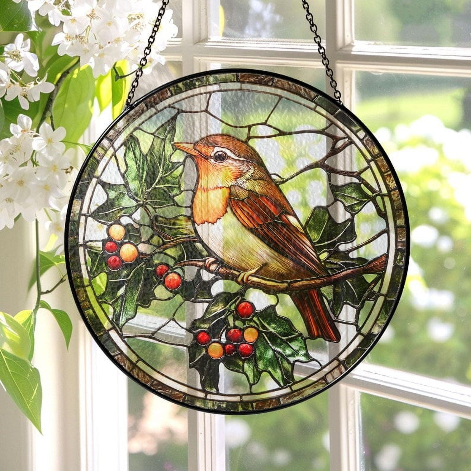 Robin Bird Stained Glass Suncatcher, Bird Lover Window Hangings,Stained ...