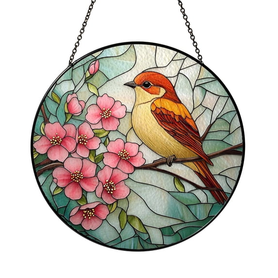 Robin Bird Themed Stained Glass Style Suncatcher for Window Decor ...