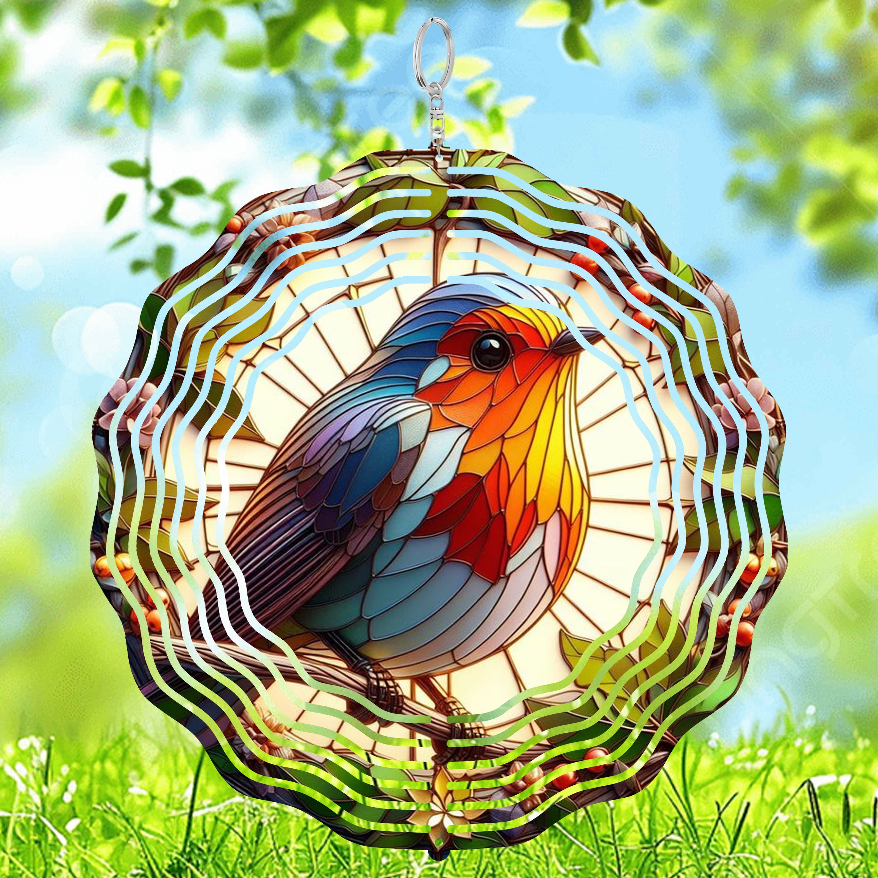 Robin Bird Wind Spinner 3D Kinetic Stained Glass Spring Garden Decor ...