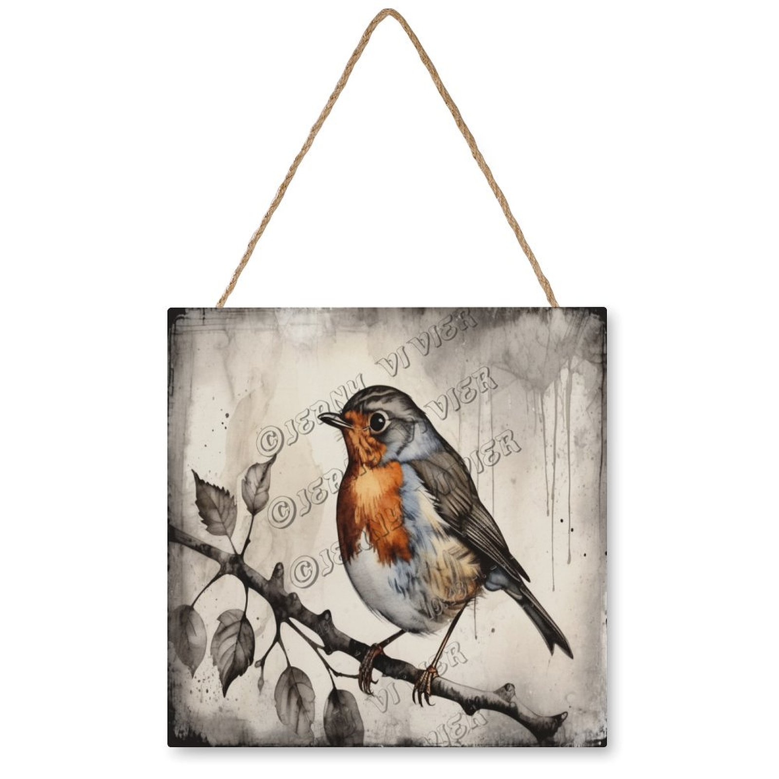 Robin Bird Wooden Hanging Signs For Home Decor 12"x12" Square Rustic ...