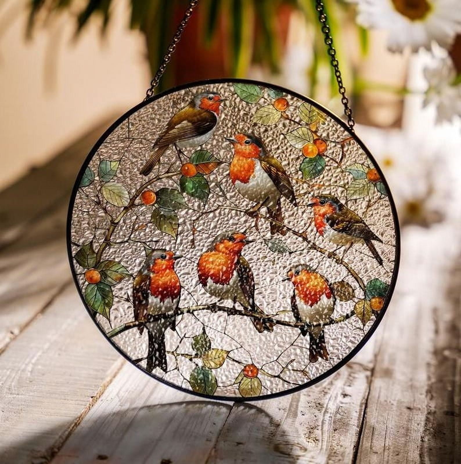 Robin Birds Stained Glass Suncatcher, Bird Window Hanging, Bird ...