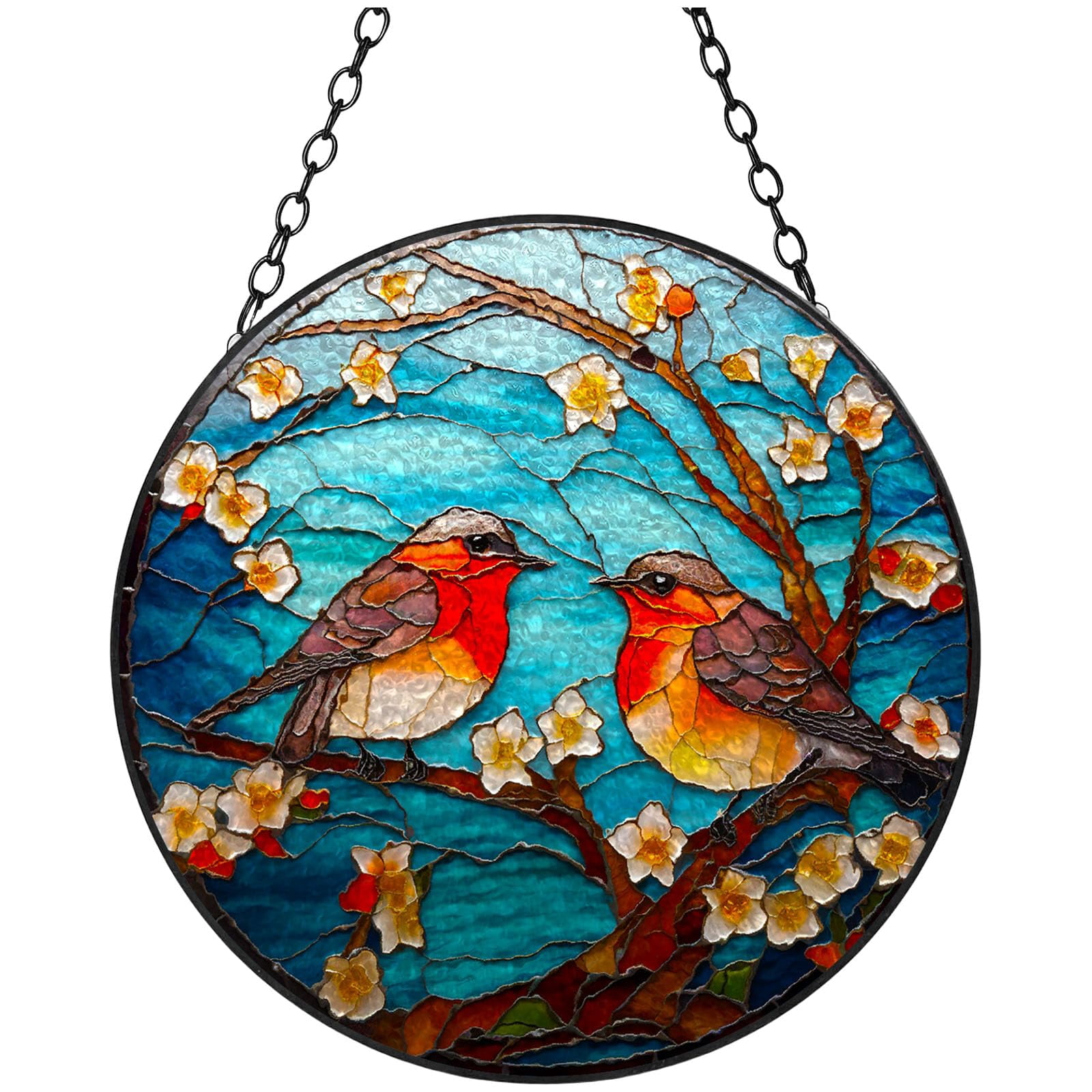 Robin Birds Stained Glass Suncatcher Handmade Window Hangings Colored ...