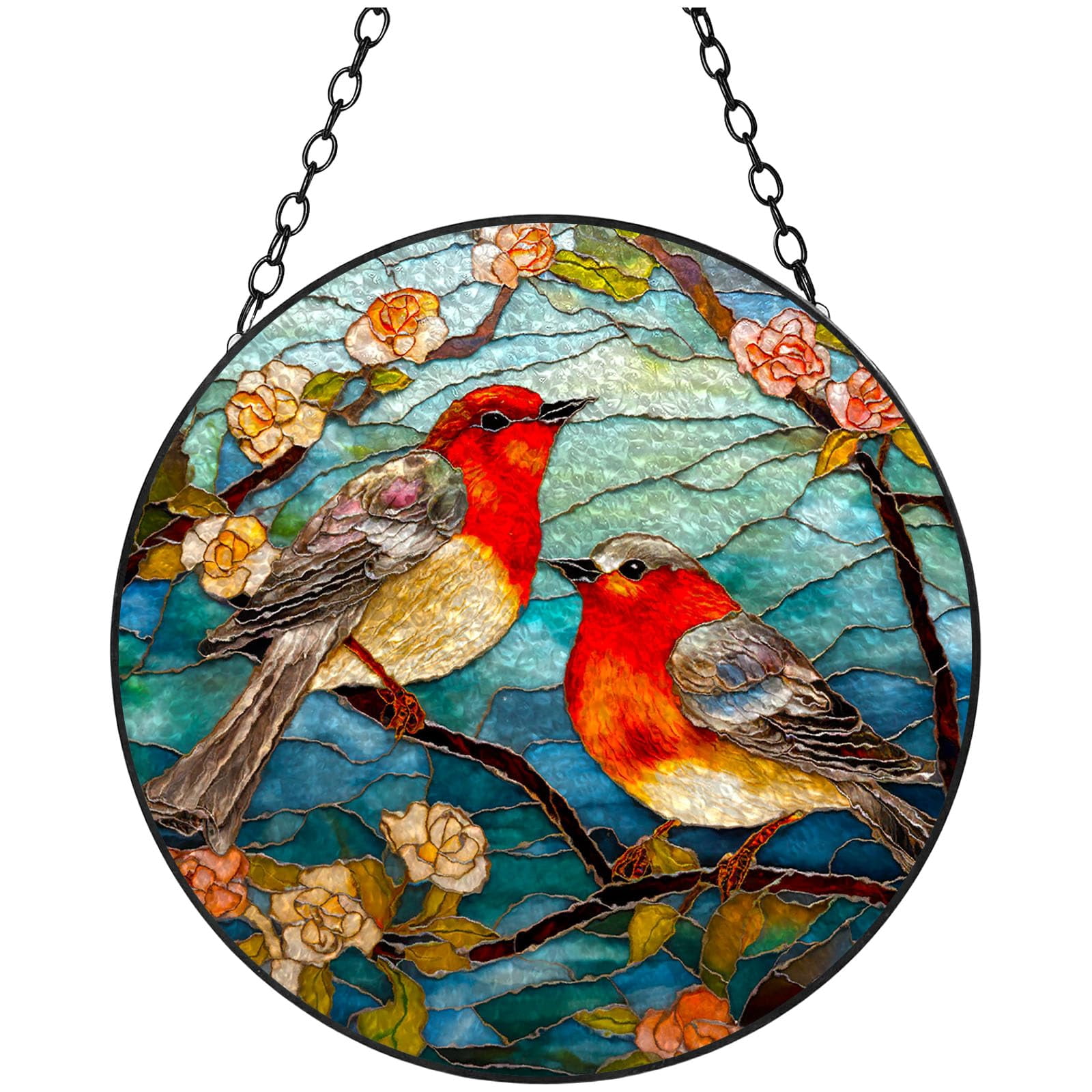 Robin Birds Stained Glass Suncatcher Handmade Window Hangings Colored ...