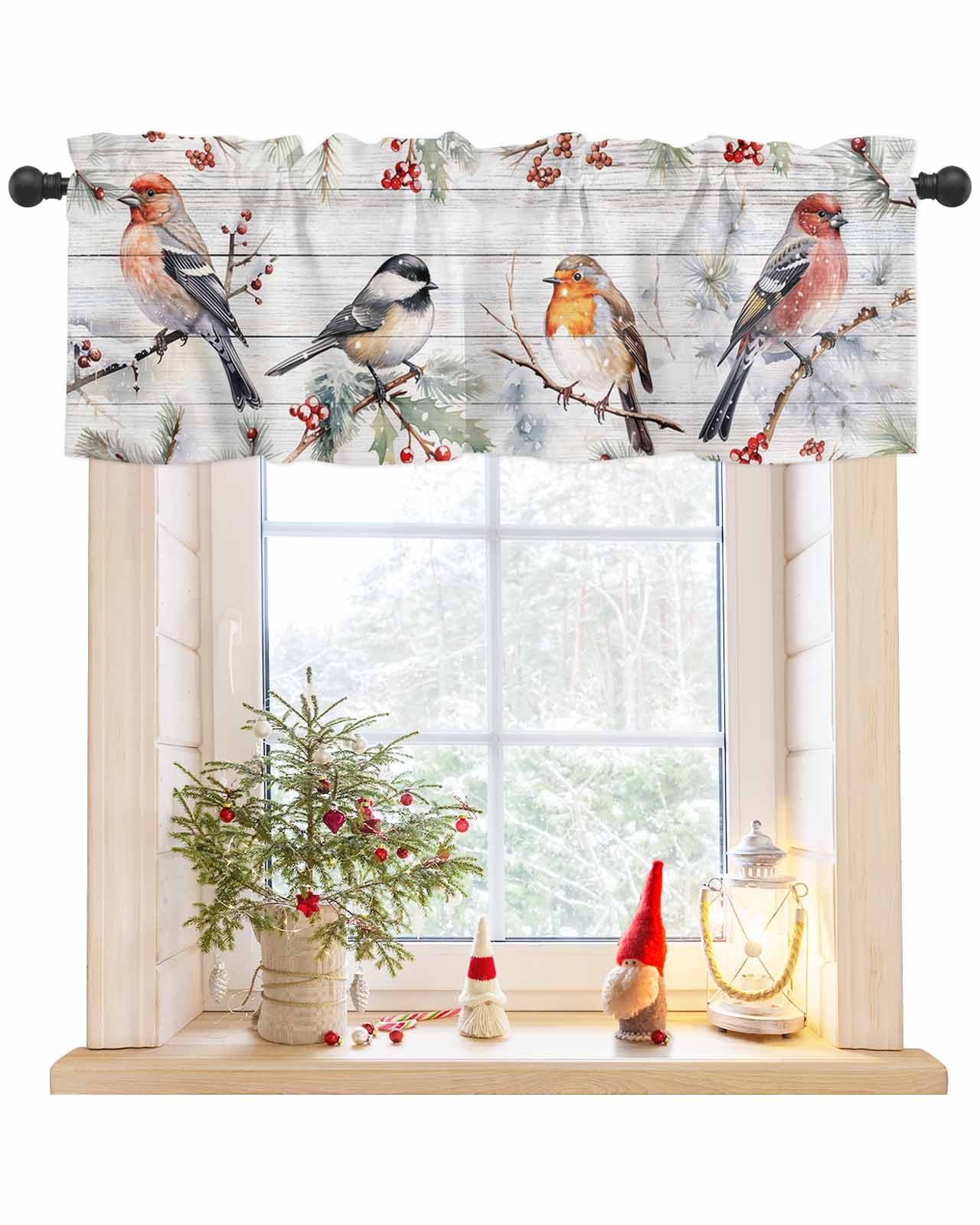 Robin Christmas Winter Snowflakes Window Valances for Kitchen,Rod ...